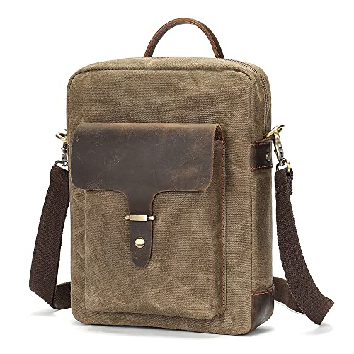 Small Messenger Bag,Lightweight Vintage Waxed Canvas Crossbody Bag satchel for Men or Women Shoulder Sling work bag (Khaki)