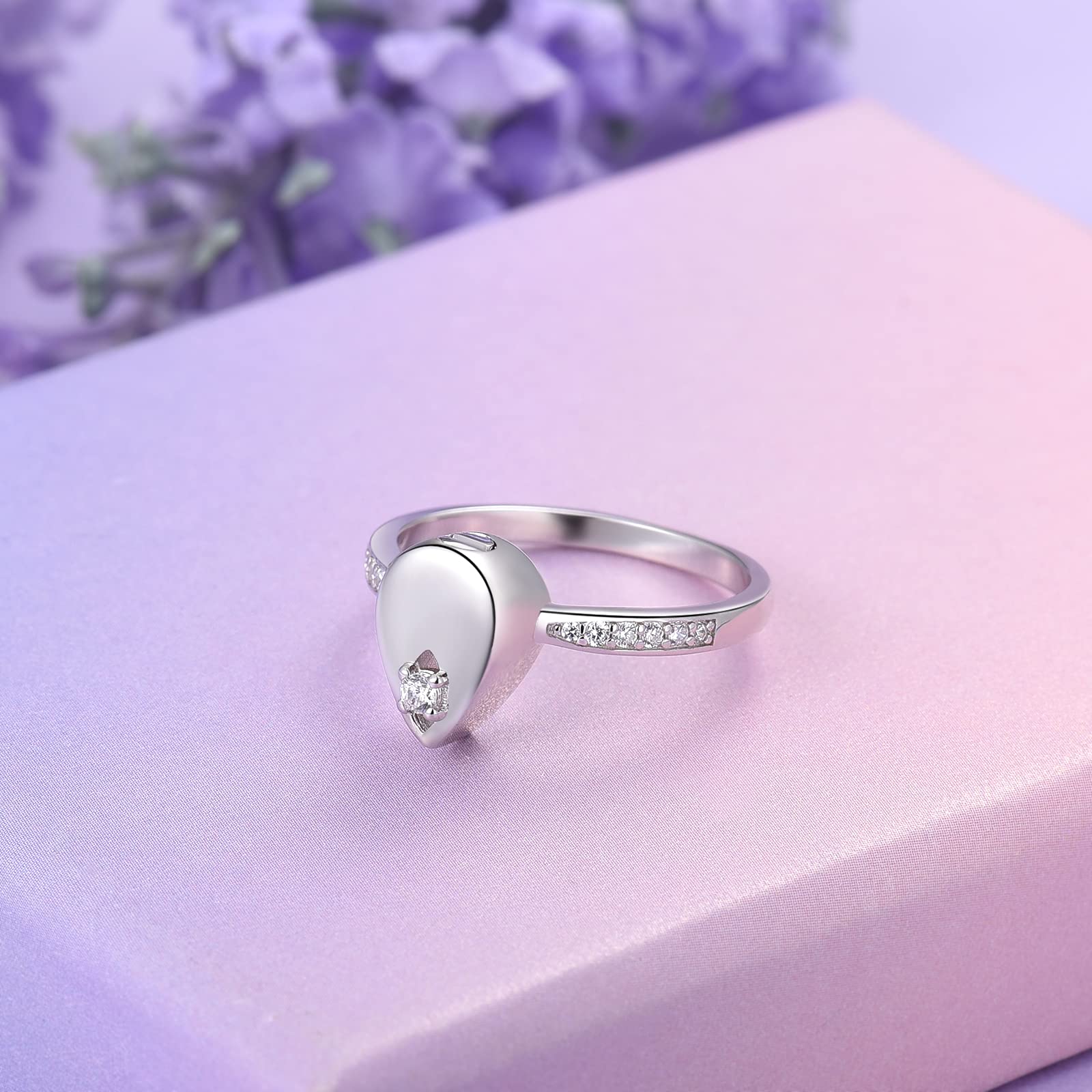 YLT 925 Sterling Silver Cremation Urn Jewelry Ring Human Ashes Teardrop Memorial Keepsake urns Rings Ash for Women
