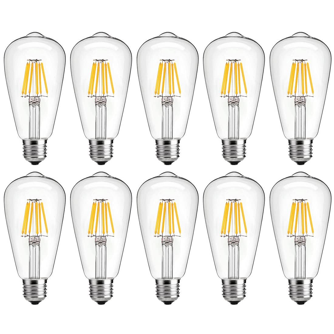 ZYCYLIGHT Dimmable led Light Bulb, 6w LED Edison Bulb, 60 Watt Incandescent Equivalent, 6W Vintage LED Filament Light Bulb, st64 led Bulb,2700K-3000K Soft White,e26 /e27 led Bulb, 10 Pack