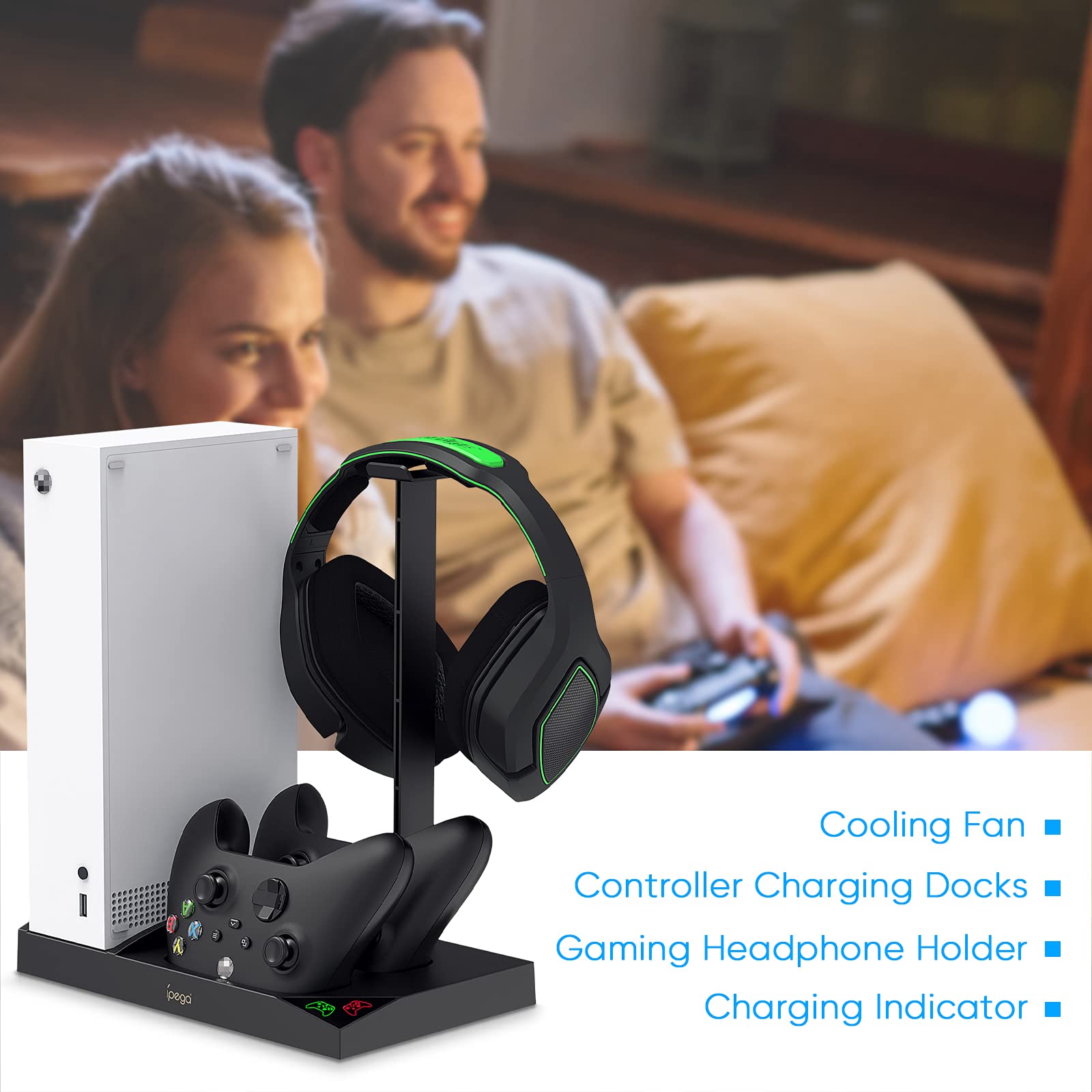 Upgraded Cooling Stand for Xbox Series S, Vertical Dual Charging Dock with Cooling Fan, 2 Pack 1400mAh Rechargeable Batteries and Earphone Bracket Accessories for Xbox Series S (Not for Xbox One S)
