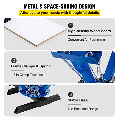VEVOR Screen Printing Machine, 4 Color 1 Station Screen Printing Press, 21.7 x 17.7 inch Silk Screen Printing DIY T-Shirts Removable Pallet