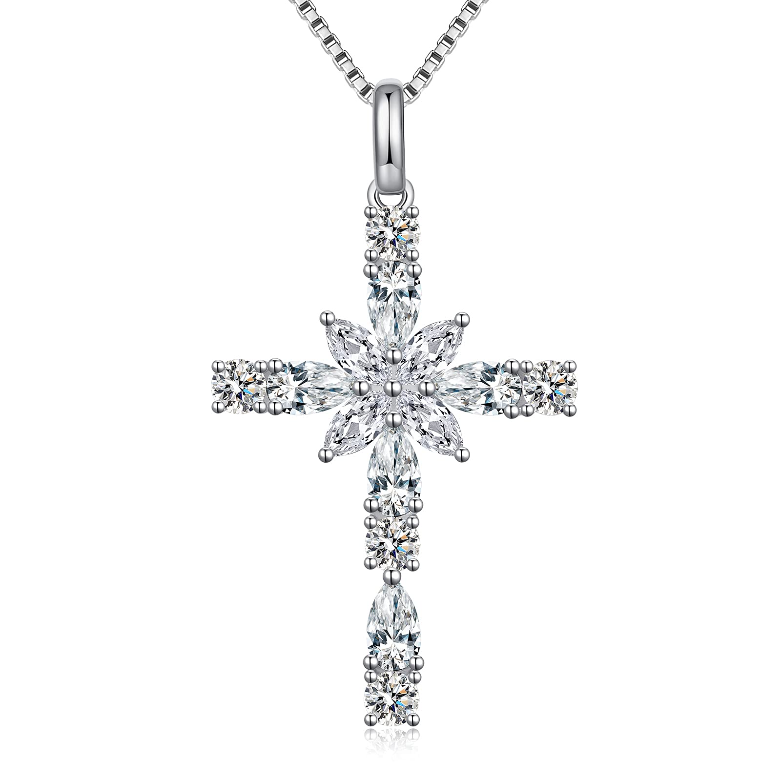 ZDaoBen Cross Necklace for Women Diamond CZ Cross Necklace Sterling Silver Cubic Zirconia Birthstone Cross Necklace for Women Cross Jewelry April Birthstone Necklace White Cross Jewelry