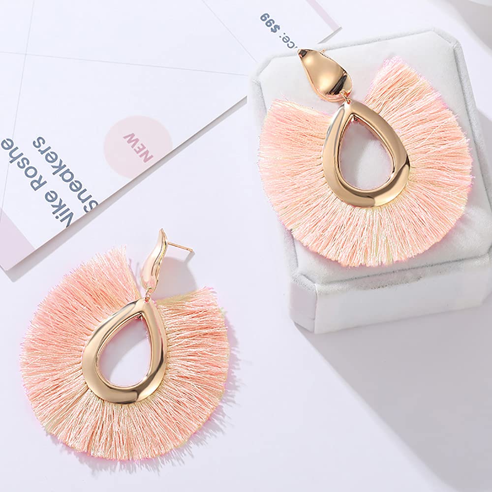 TINNYFY 12 Pairs Boho Statement Earrings Tassel Earrings Hoop Dangle Earrings Long Earrings for Women/Girl (B)