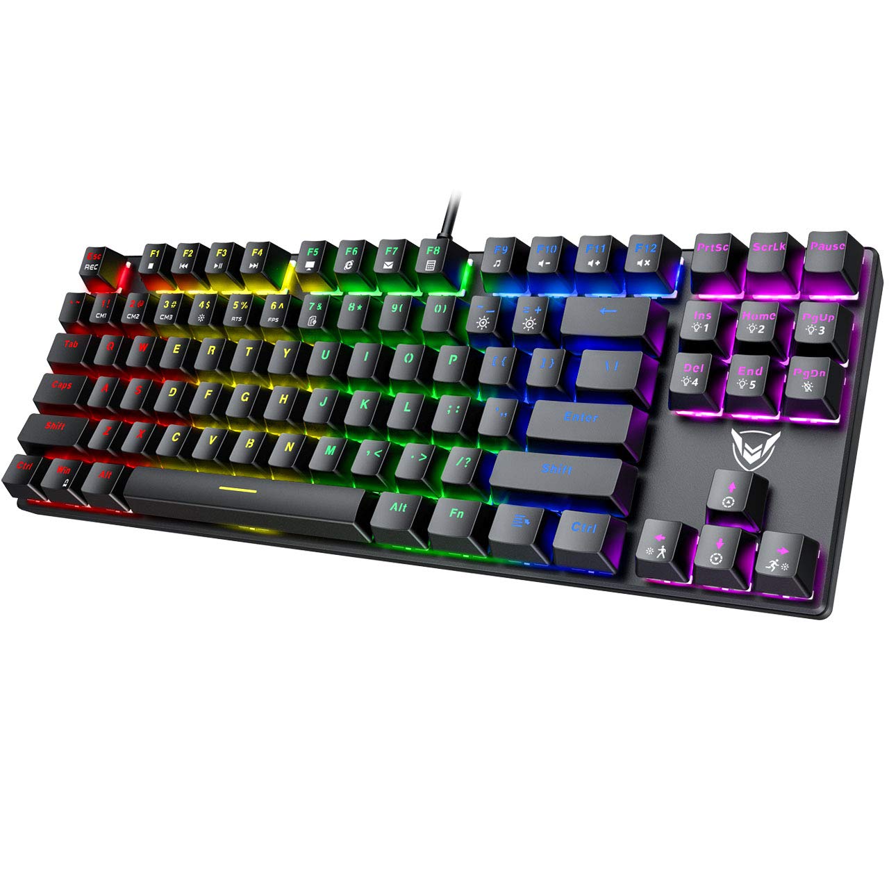 YoChic Mechanical Gaming Keyboard LED Rainbow BacklitWired Keyboard with Blue Switches 87 Keys,Full-Key Rollover,Ergonomic Water-Resistant Computer for Windows PC Mac Gamer