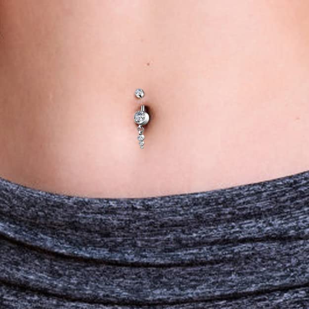 YSWUJIN G23 solid titanium pendant belly button ring14G CZ Belly Navel Rings,Cubic Zirconia Navel Rings Belly Button Body Piercing Jewelry (1 pendant - bottom, Titanium)