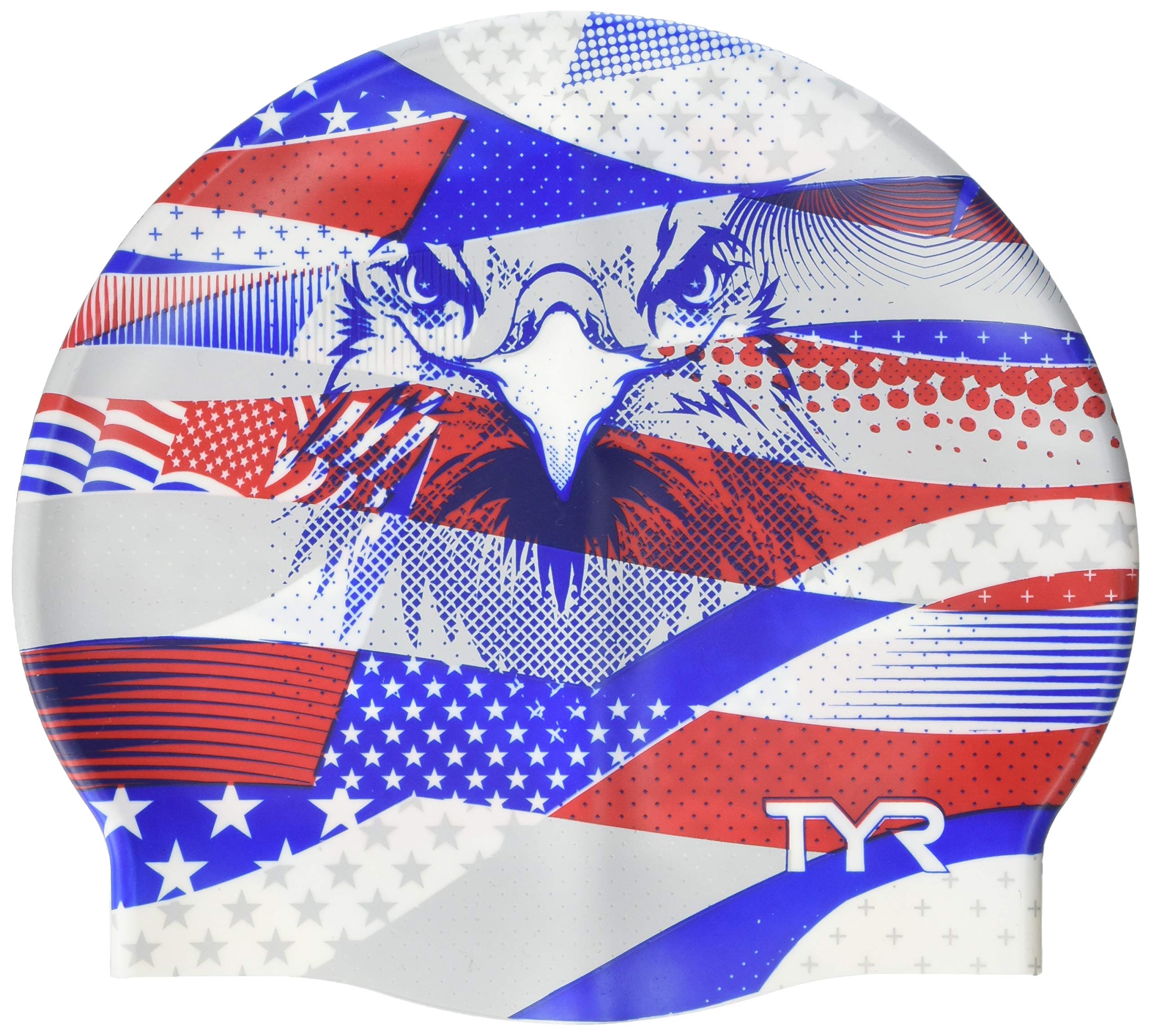 TYR American Eagle Silicone Swim Cap, RD/WHT/BLU, one Size