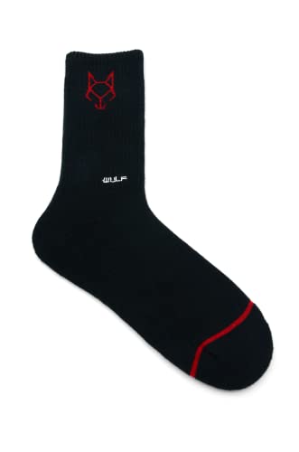 Wulf Wear Men’s Crew Sock in Cotton Cushion, Recreation Moisture Heavy & Active Wear Socks with Seamless Toe in Black