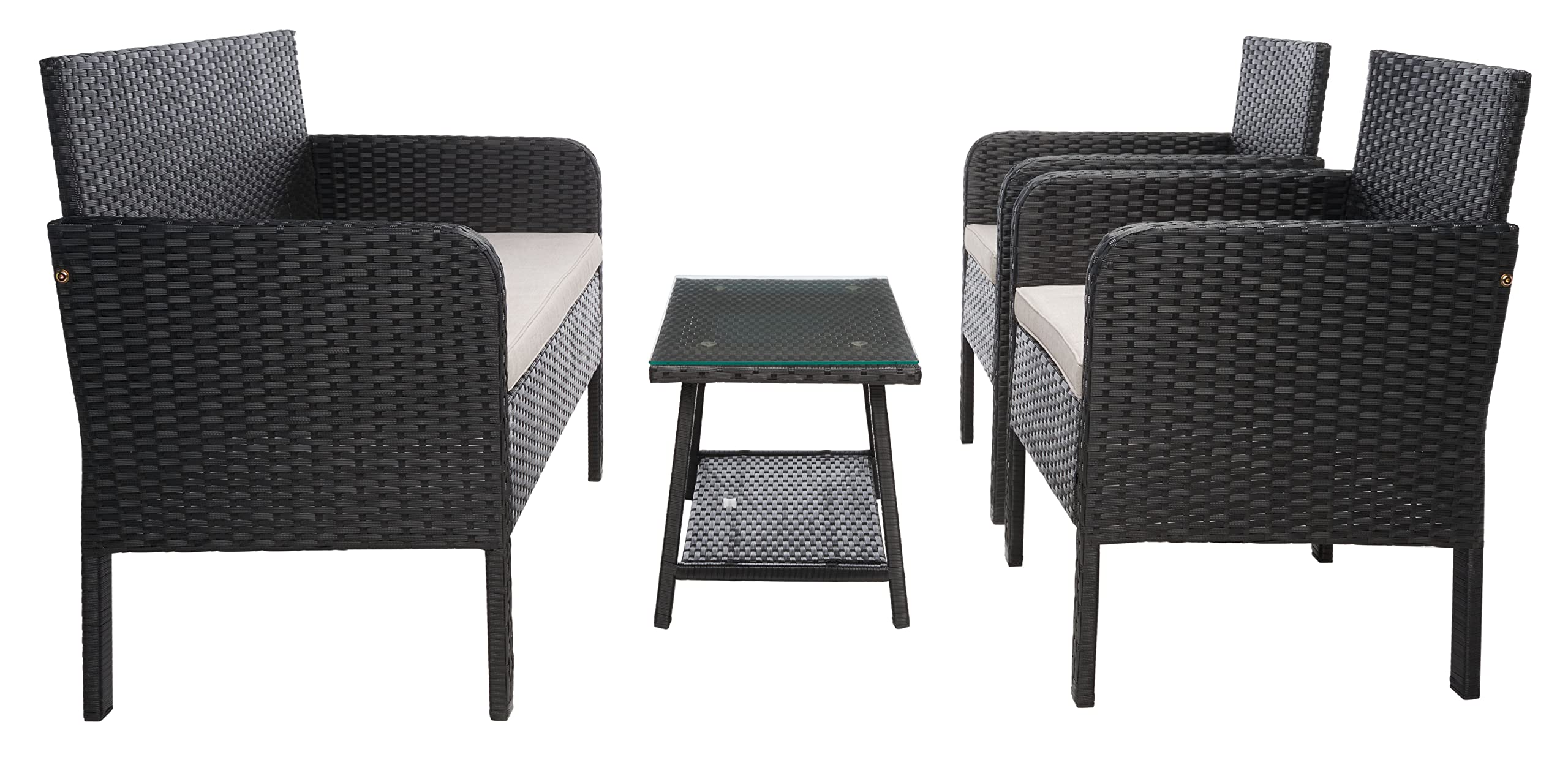 SAFAVIEH Outdoor Collection PAT7505 Conversation Set, Black/Light Grey