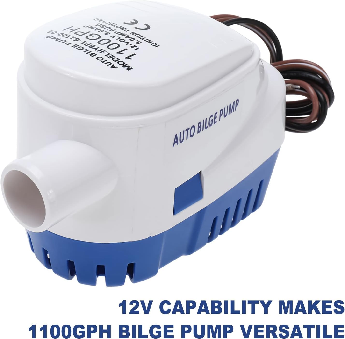 Yuelianart Auto Bilge Pump,1100GPH 12v 1-1/8" Outlet Dia. Automatic Bilge Pump,Built-in Auto Float Switch Submersible Pump for Boat (1100GPH)
