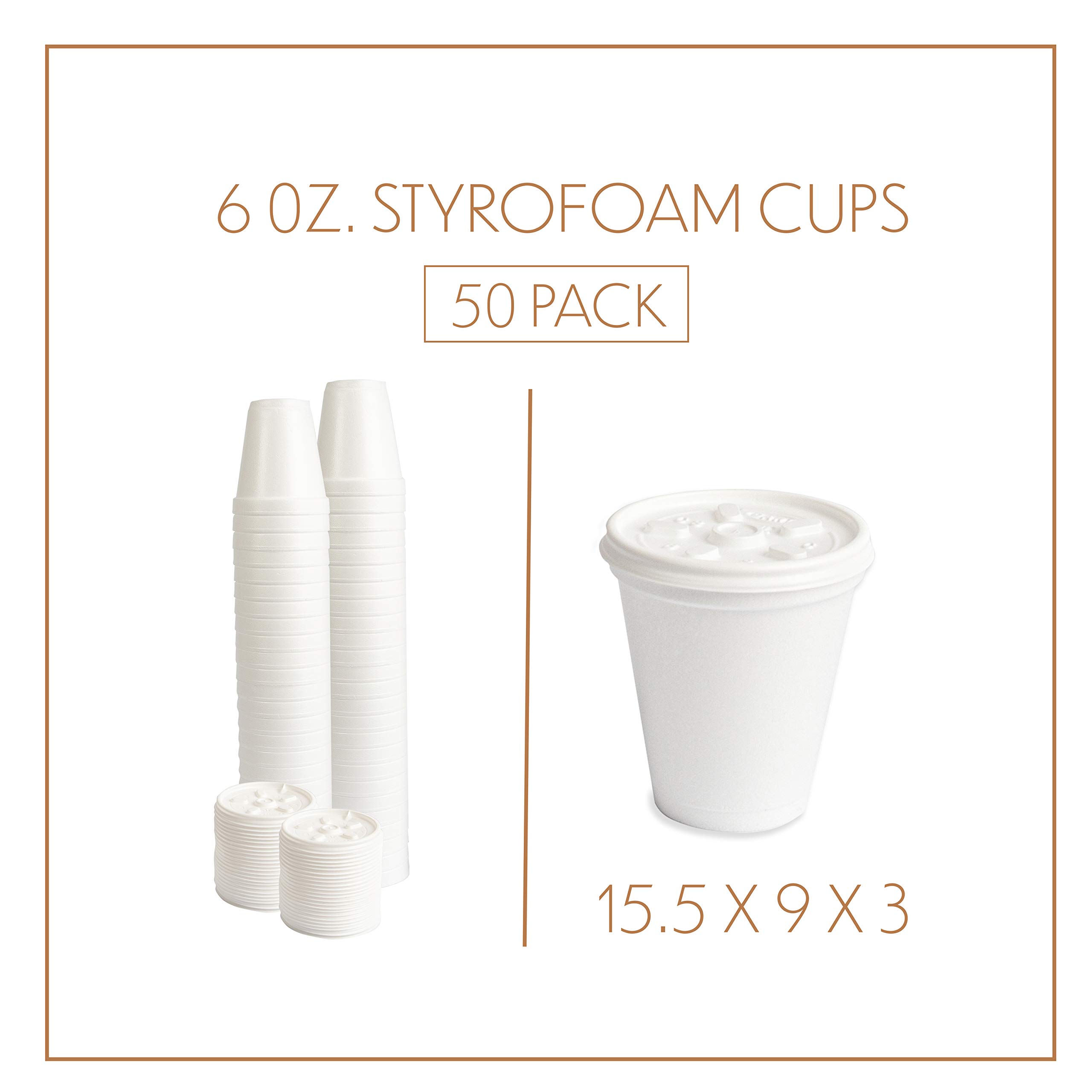 Upper Midland Products 6 Oz Styrofoam Cups With Lids, Mini Styrofoam Cups, Insulated For Hot And Cold, 50 Pk