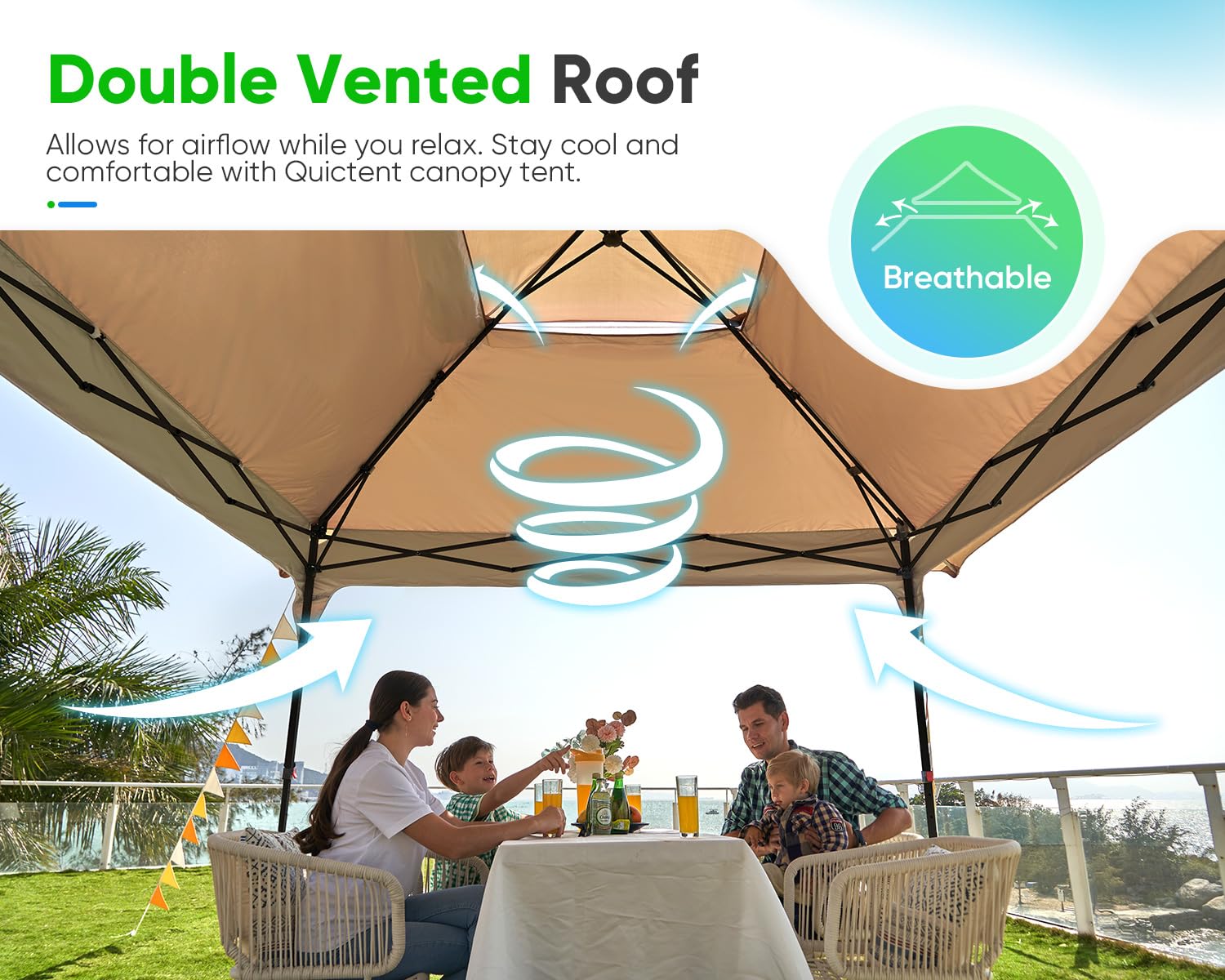 Quictent Pop up Gazebo Canopy 12 x 12, One Person Set up Portable Instant Folding Shelter, Outdoor Canopy Tent with Extra Shade for Backyard, Patio, Party - Tan&Brown
