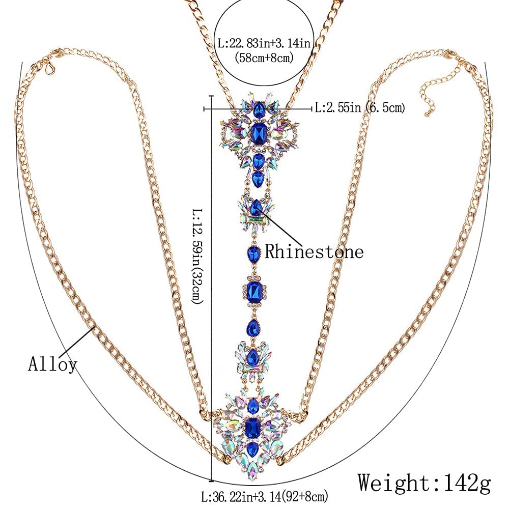 Womens Statement Rhinestone Beach Chain Necklace Long Summer Bikini Waist Belly Sexy Body Chains Jewelry Gift