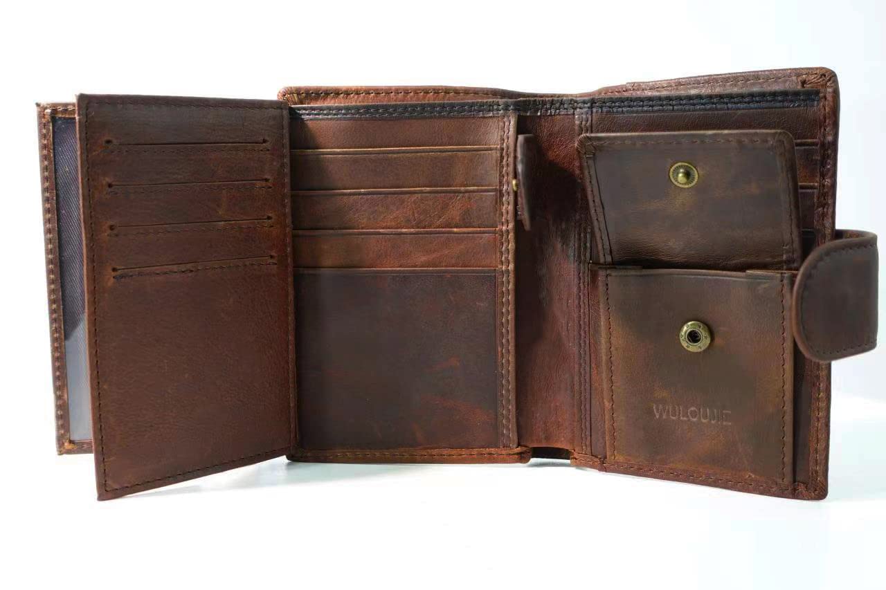 WULOUJIE Leather Wallet For Men, Travel Large Capacity Rfid Blocking Wallet, Bifold Wallets Can Be Hold Many Credit Card(coffee)