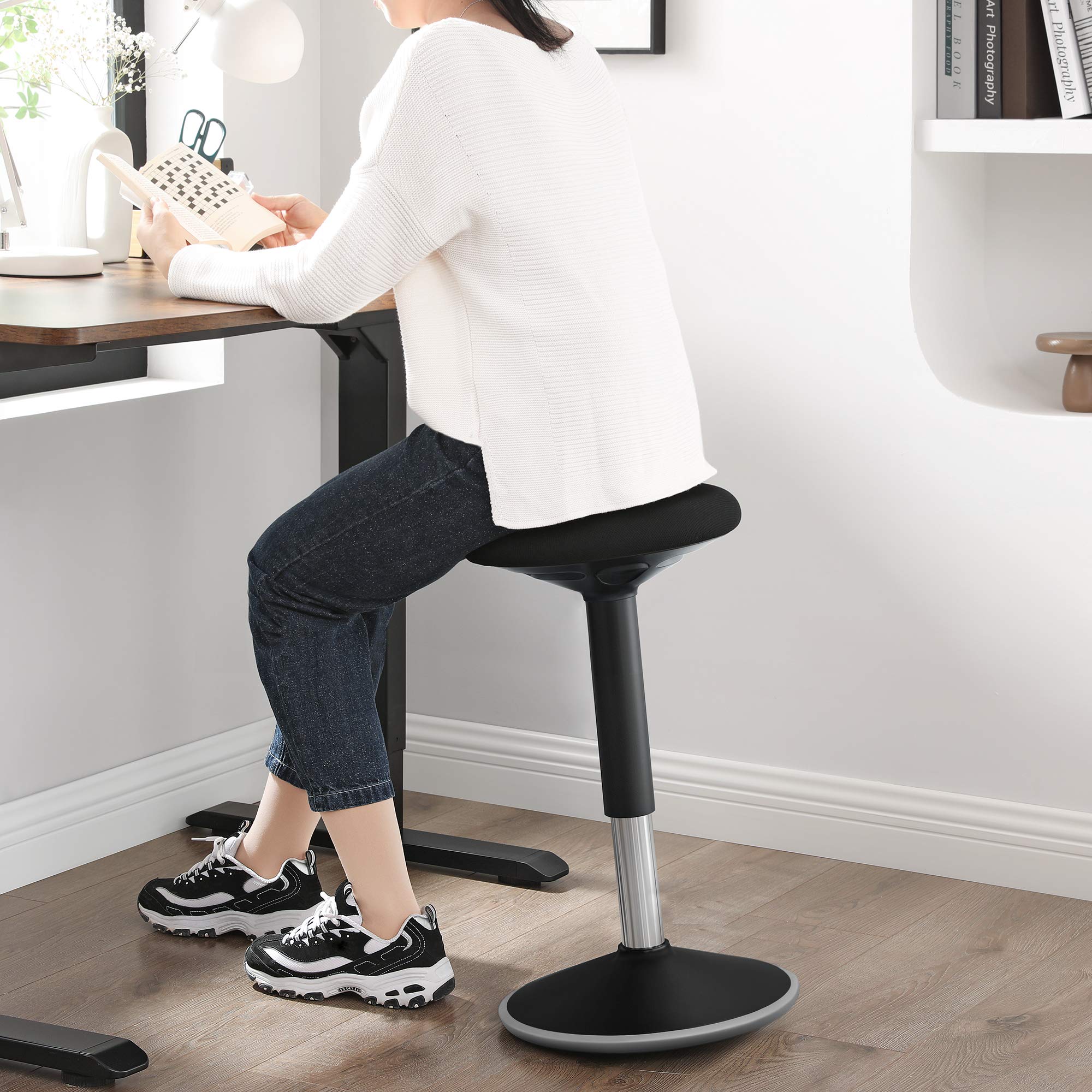 SONGMICS Standing Desk Chair, Active Stool, Ergonomic Wobble Stool, Balance Chair, Adjustable 22-31.9 Inches, Simple Assembly, Black UOSC05BK