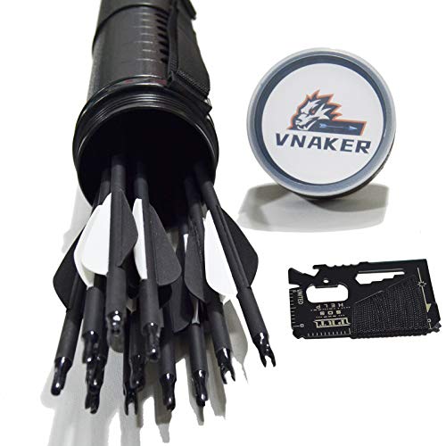 VNAKER Archery 30Inch Carbon Arrow Set with Arrow Quiver for Compound & Recurve Bow, 12 Pcs Arrow and 1Pcs Quiver (Black)