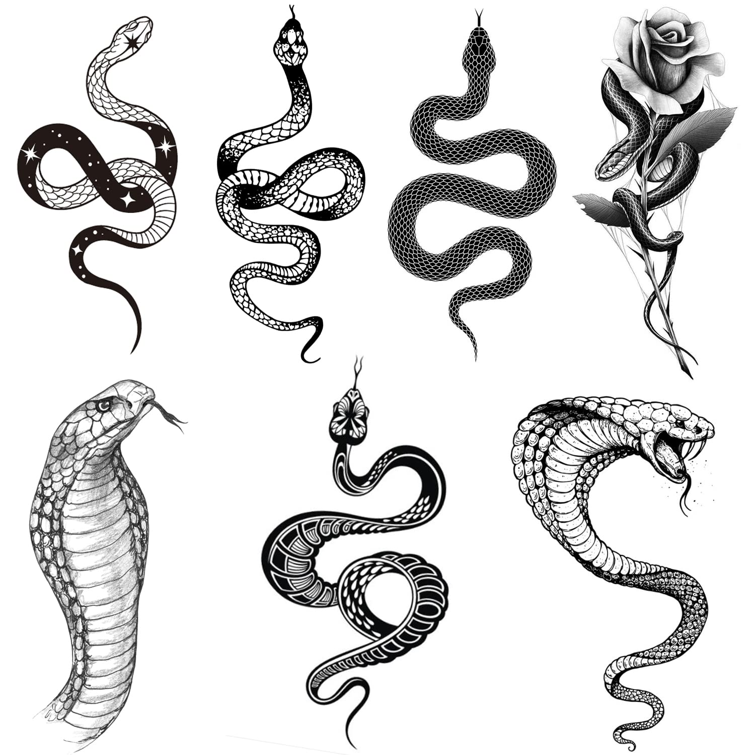 Tazimi Snake Temporary Tattoos,6 Sheets Black Snake Tattoos For Women Men, Body Art Decorations Black Fake Tattoos Stickers.