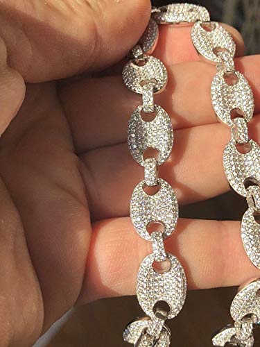 Solid 925 Sterling Silver - Iced Out Puffed Mariner Link Bracelet - Thick 12mm Wide - ICY Bust Down Bracelet (8)
