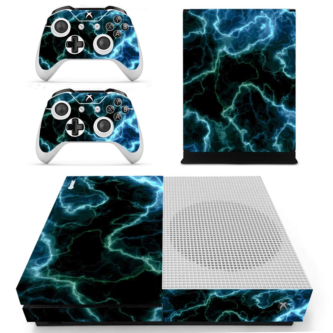Wodoys Vinyl Stickers Skins Fit for Xbox One Slim Console and Controllers Suit Whole Body, Cyan Light