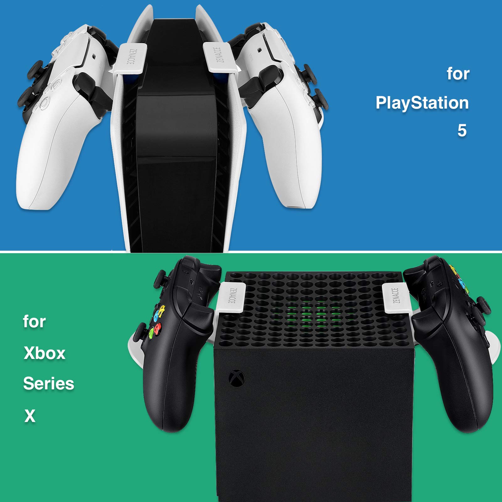 ZENACCE Game Controller Holder Compatible with PS5 and Xbox Series X, Controller Stand Mount for Playstation 5 DualSense and Xbox Series X Controllers, No Screws & No Adhesive Tape - WHITE-4Pcs
