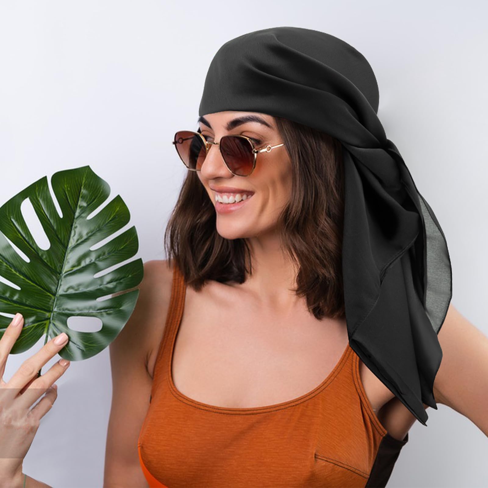 vimate Black Silk Head Scarf, Womens 35โโ Square 100% Mulberry Black Silk Scarf for Hair Wrapping at Night (035-Black)