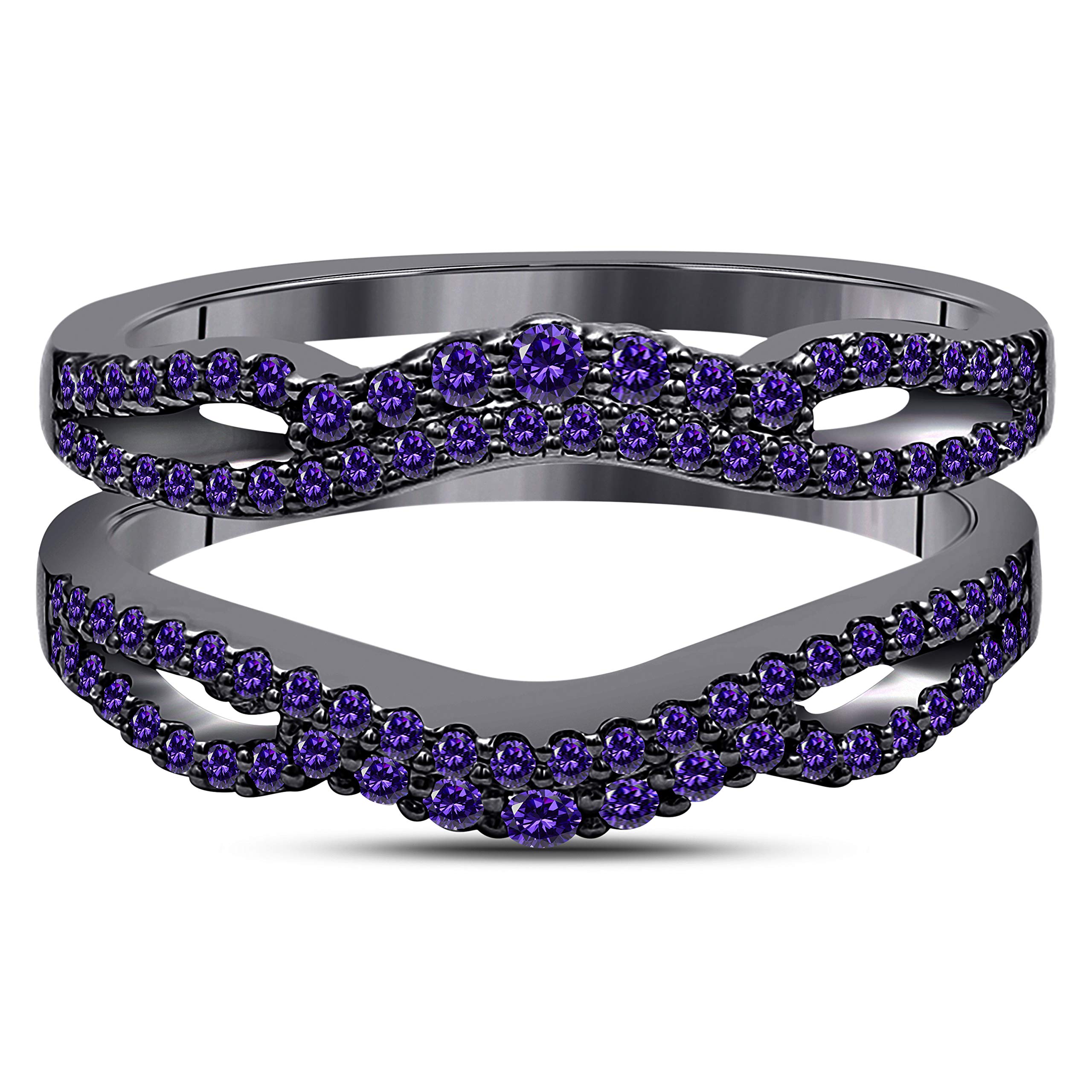 Women Double Infinity Wedding Band Enhancer Guard Ring 0.75ctw CZ Amethyst Round 14K Black Rhodium Plated in 925 Sterling Silver (11)