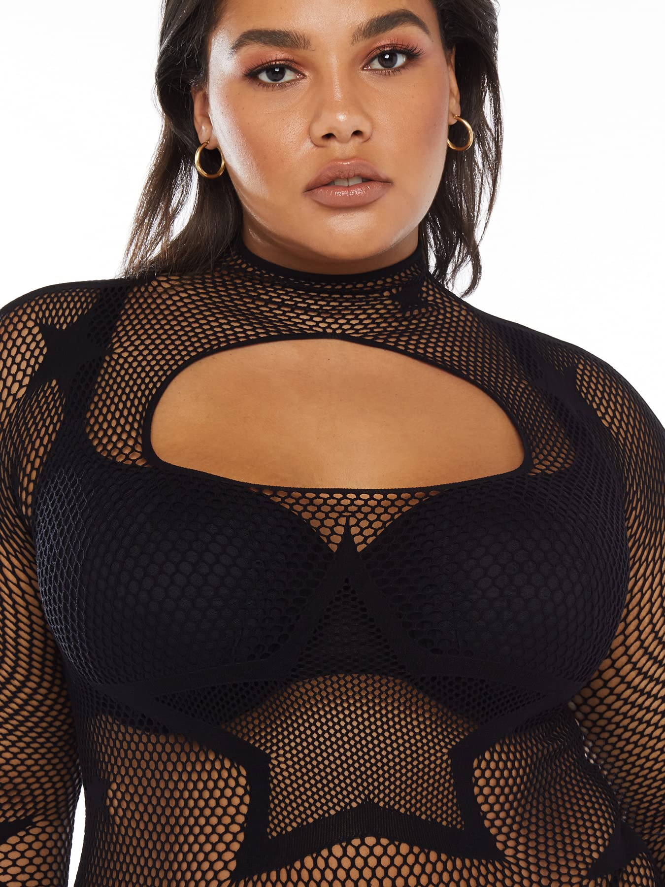 Savage X Fenty, Women's, Shining Star Long-Sleeve Teddy with Keyhole, Caviar, Missy