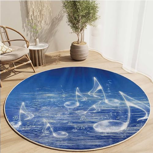 Round Office Chair Mat for Hardwood Floor Music Premium Floor Protector Mat Blue White Chair Mat for Hardwood Floor & Tile Floor 2 FT
