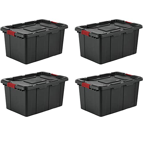 TUBYIC 27 Gallon Large Heavy-Duty Storage Plastic Bin Tote Organizing Container with Durable Lid, Black, 4 Pack