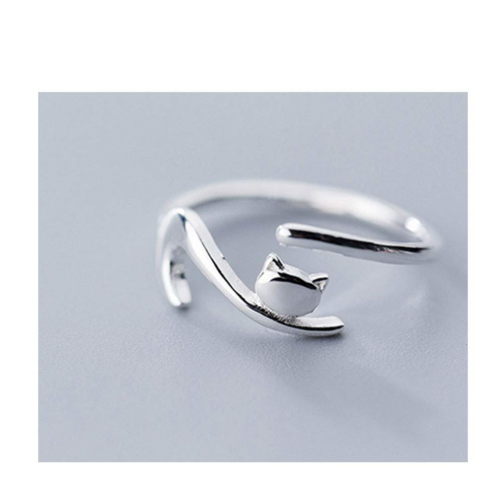 Women Girls Adjustable Rings Jewellery Cat Animal Rings Open Ring (silver)