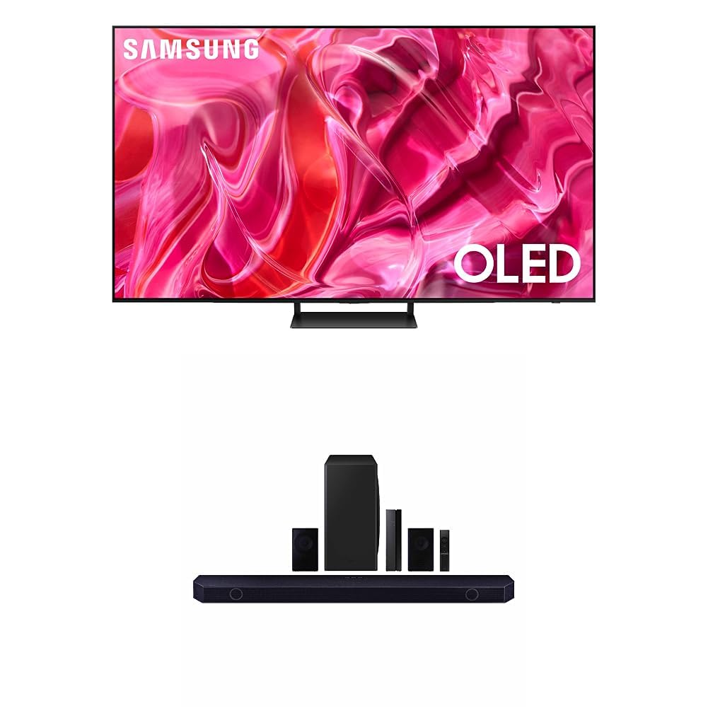 SAMSUNG 77-Inch Class OLED 4K S90C Series Quantum HDR, Dolby Atmos Object (QN77S90C, 2023 Model) w HW-Q910C 9.1.2ch Soundbar w/Wireless Dolby Audio, Rear Speaker Included (Newest Model)