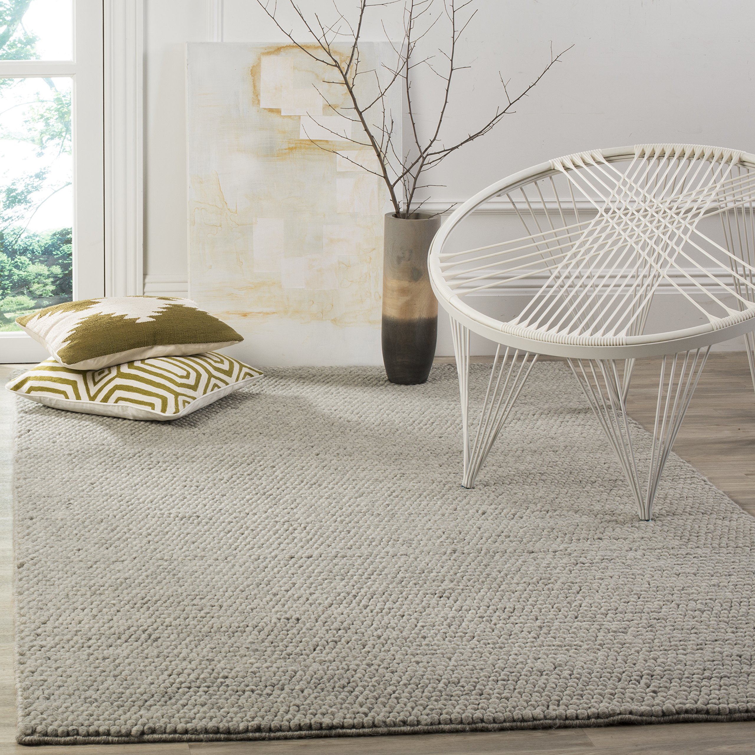 SAFAVIEH Natura Collection Area Rug - 9' x 12', Silver, Handmade Wool, Ideal for High Traffic Areas in Living Room, Bedroom (NAT620C)