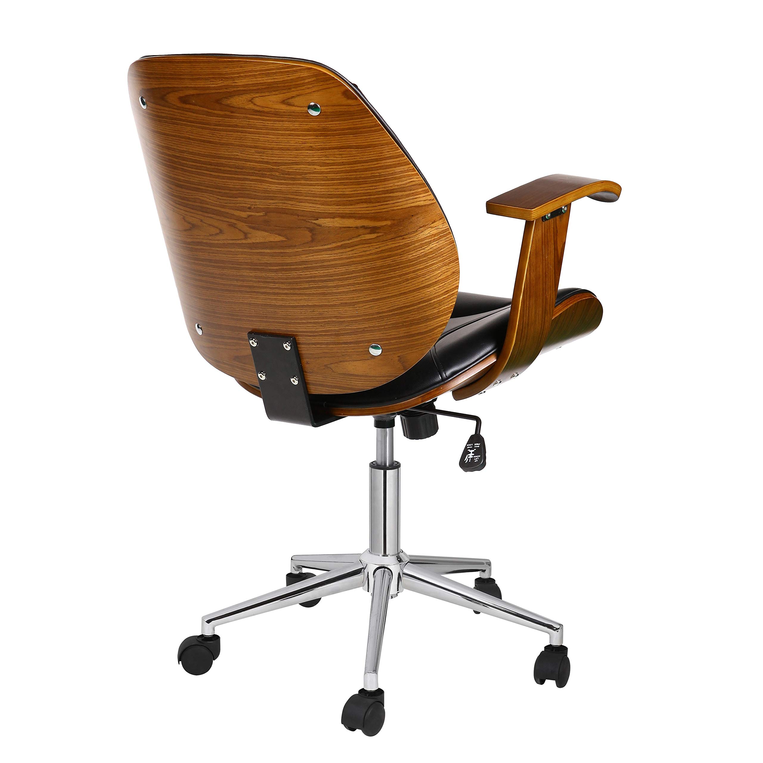 Porthos Home Flynn Adjustable Office Chair with 360° Swivel, PU Leather Upholstery, Ergonomic Back and Armrests, 5 Star Chrome Base and Roller Caster Wheels