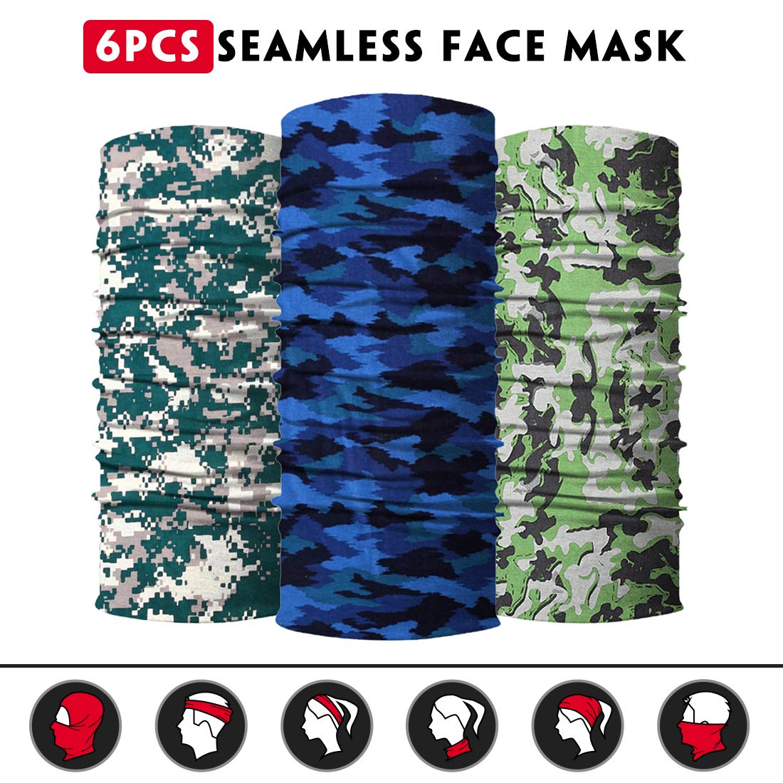 Venswell Neck Gaiter Face Mask Men Women,Seamless Bandana Rave Face Cover Scarf Mask,Balaclava,Headband, Head Wrap,Headwear