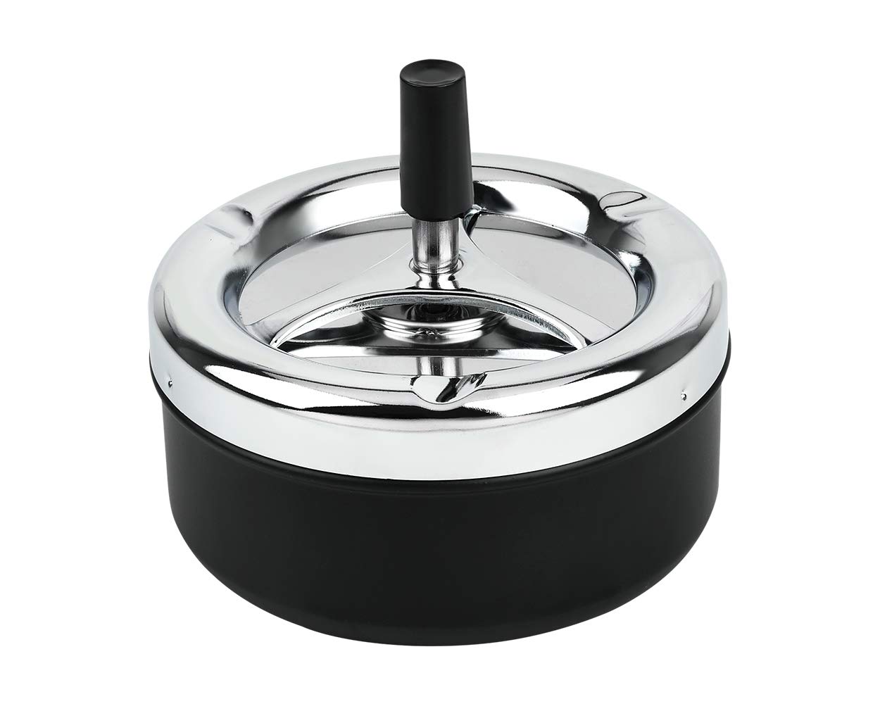 Round Push Down Ashtray with Spinning Tray Metal Cigarette Ash Tray Large 5.2 Inches Home Ashtray for Outside Patio - Black