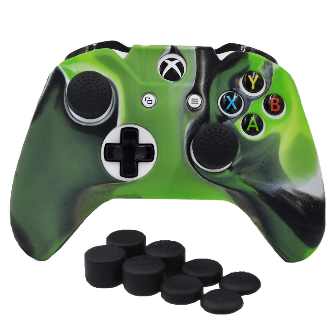 SKINOWN Silicone Grip Case Anti-Slip Protective Cover for Xbox One Controller with 8 Thumb Grips(Camouflage Green)