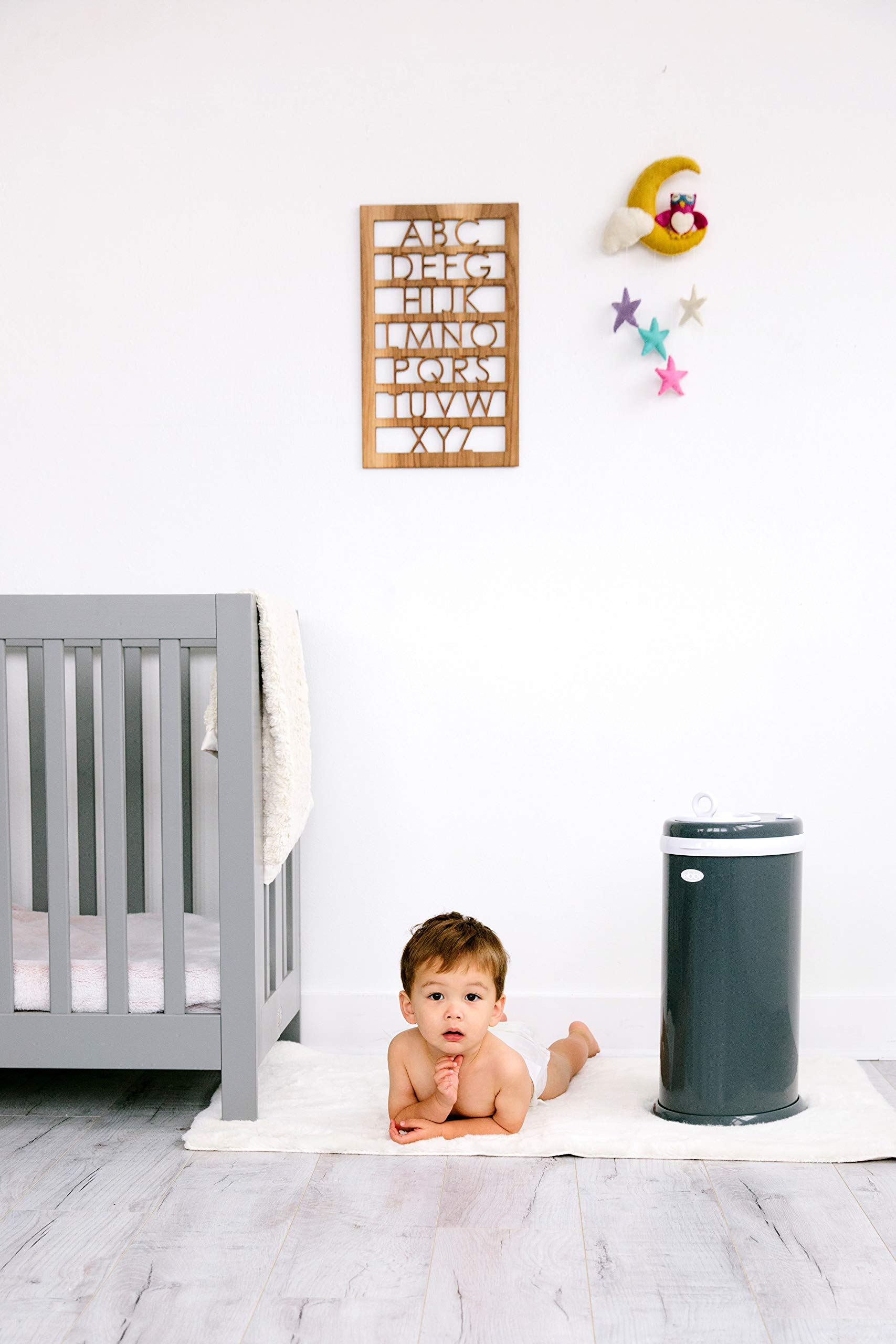 Ubbi Steel Diaper Pail, Odor Locking, No Special Bag Required, Award-Winning, Registry Must-Have, Slate