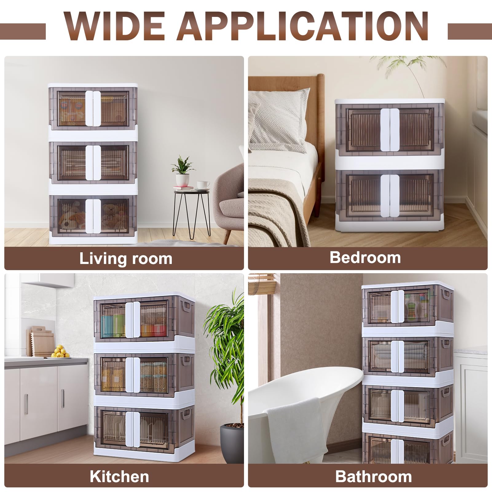 SAglorb 4 Pack Closet Organizers and Storage, 8.4 Gal Storage Bins with Lids and Wheels, Plastic Foldable Box Collapsible Storage Containers, Stackable Storage for Clothes, Blankets, Books