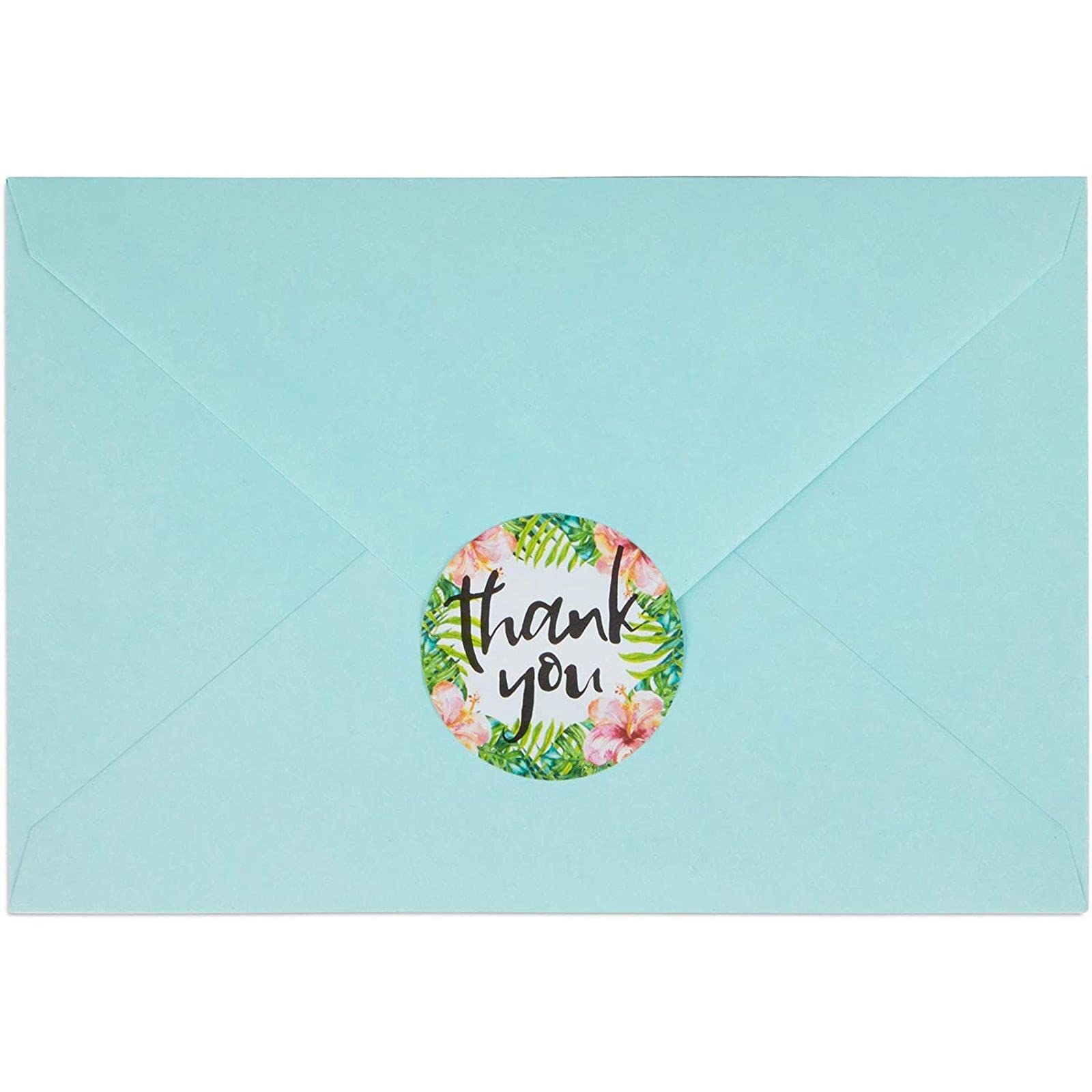 Thank You Stickers Roll with Tropical Leaves, Envelope Seals (1.5 Inches, 1000 Pack)
