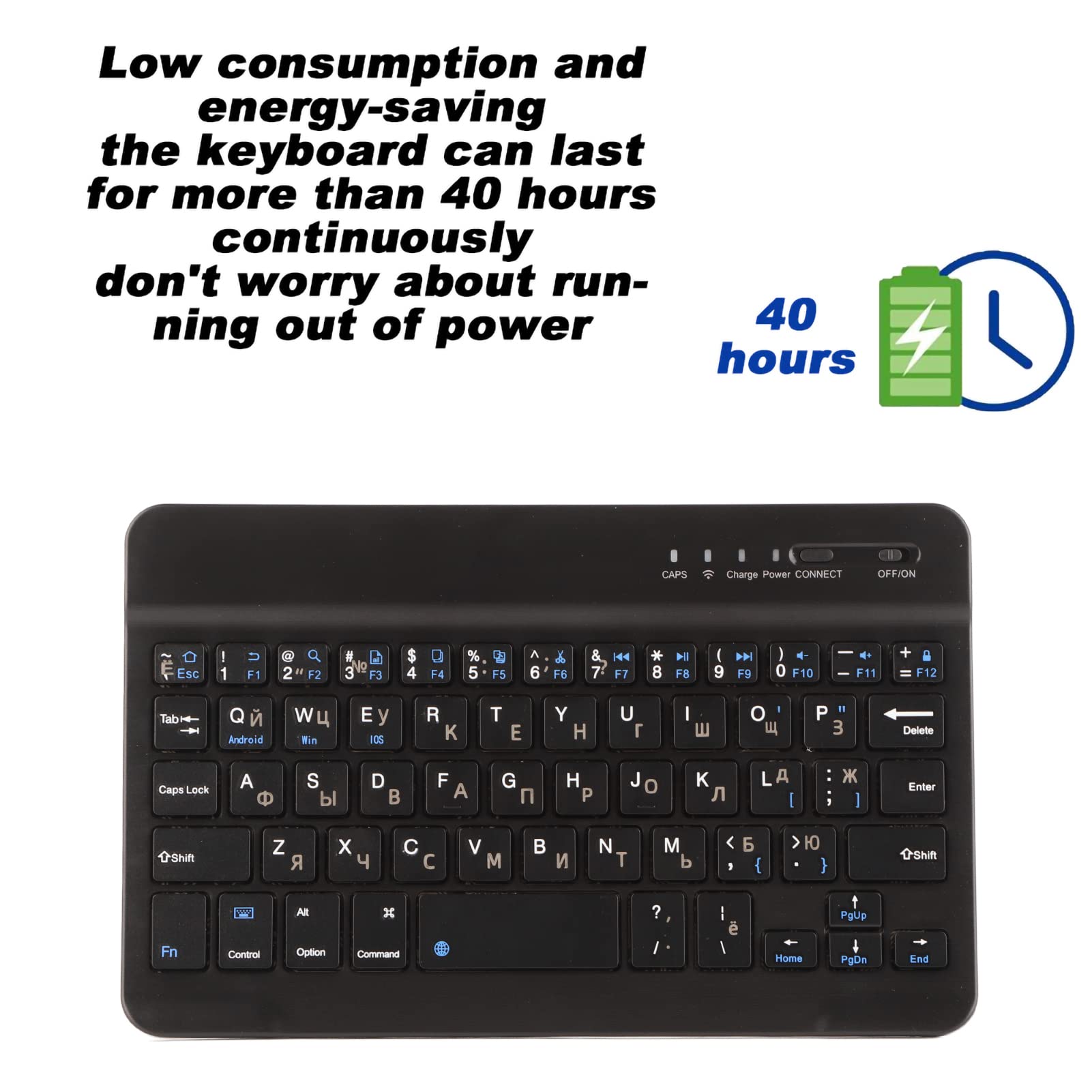 Tosuny USB Keyboard with Russian English, 7 Inch Rechargeable Thin Wireless Computer Keyboard, Bluetooth Keyboard for Andriod for Win for iOS