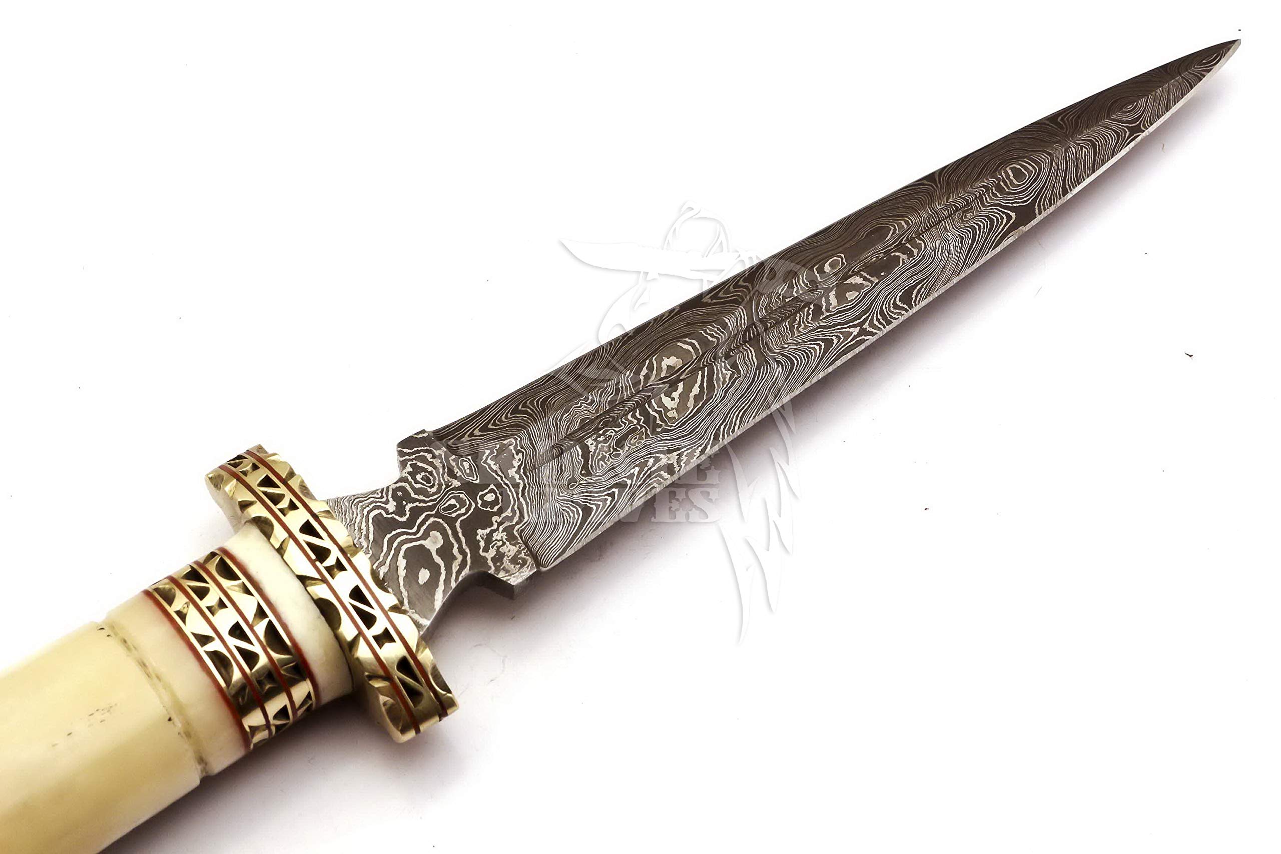 Skokie Knives Custom Hand Made Damascus Steel Hunting Dagger Knife Handle Camel Bone with Scrimshaw