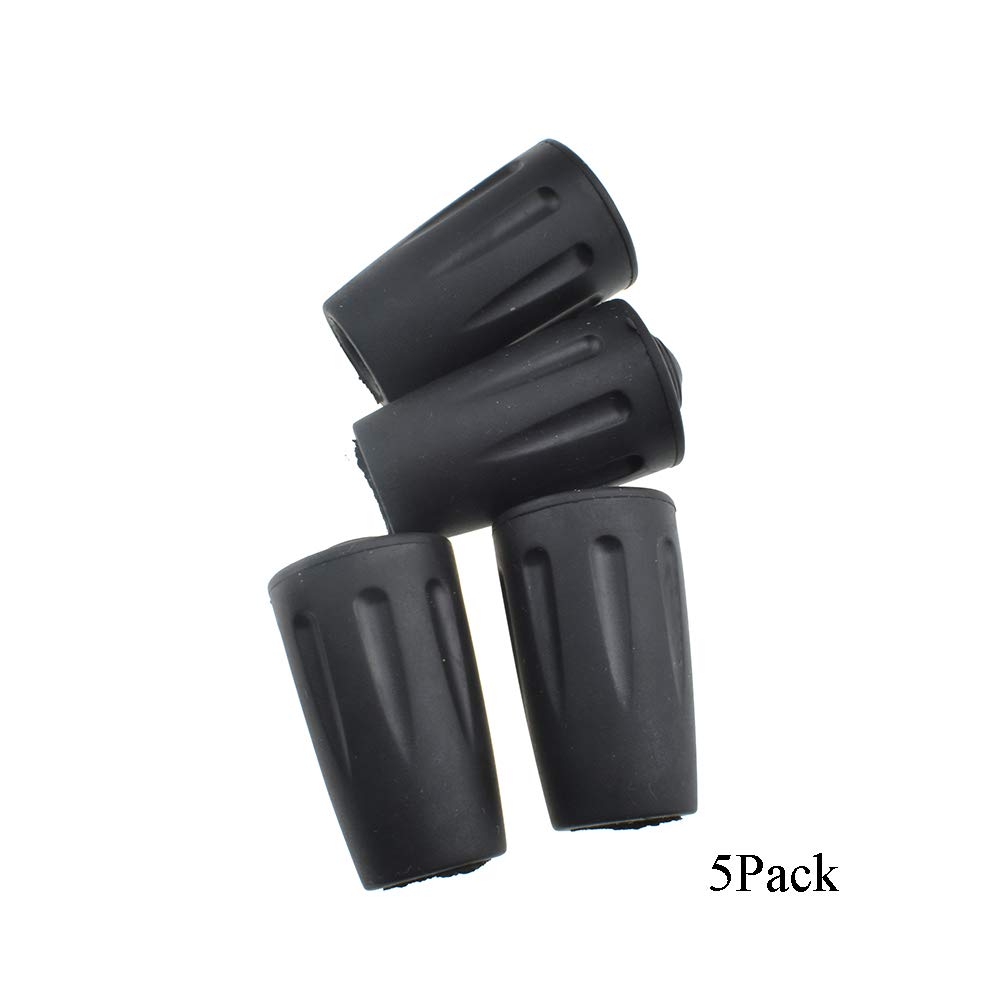 Yadaland Hiking Pole Rubber Tips 0.43inch Hole Diameter Protector Shock Absorbing Durable Solid Not Easy to Deform Slip Stay Securely for Trekking Walking Stick Grip Well Add Traction Black 5pieces