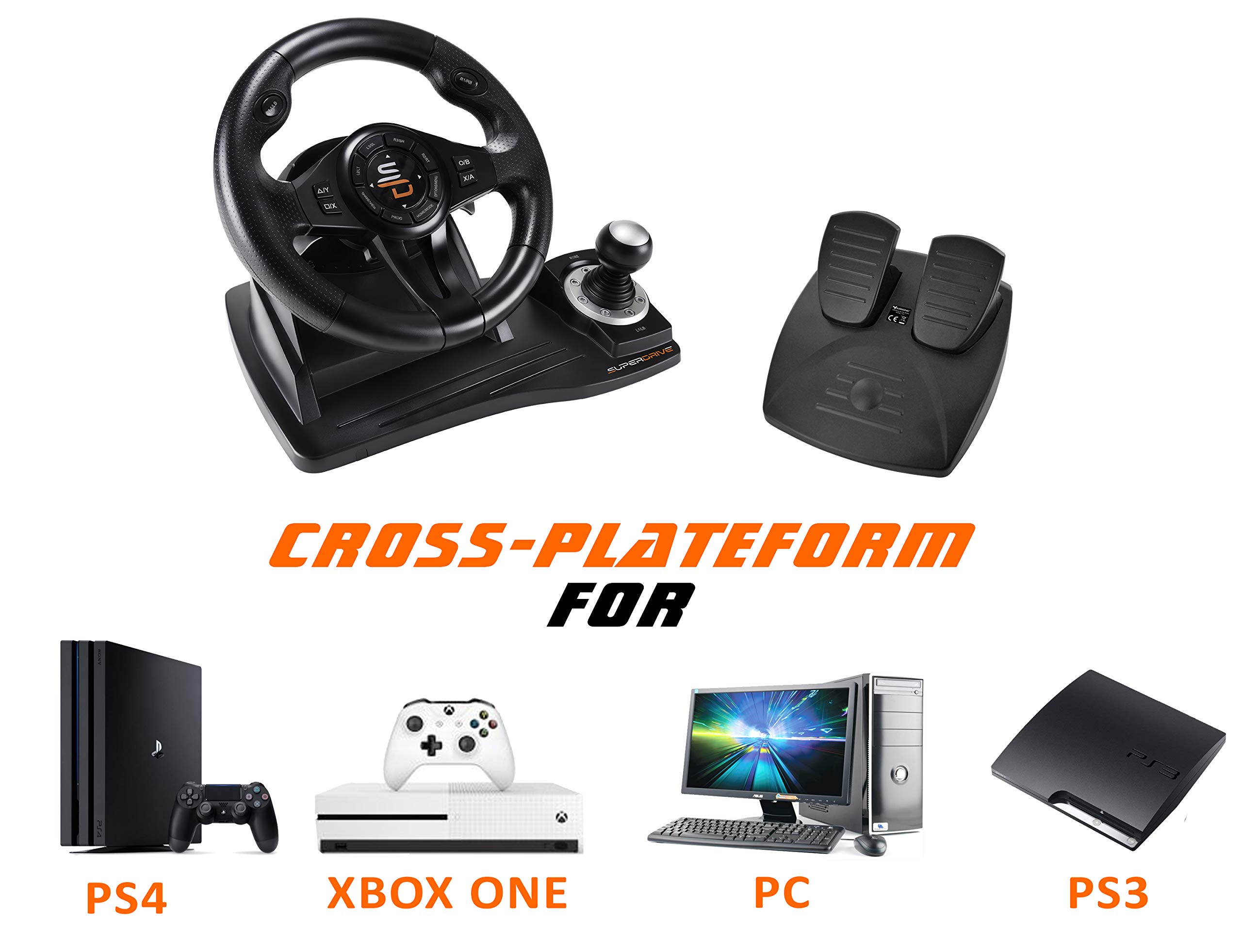 Superdrive - Racing steering wheel GS500 with gear lever, pedal and vibrations for PS4, Xbox One, PC, PS3