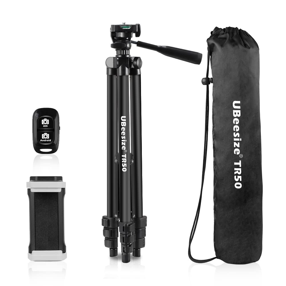 UBeesize Phone Tripod, UBeesize 50’’ Extendable Lightweight Aluminum Tripod Stand with Universal Cell Phone/Tablet Holder, Remote Shutter, Compatible with Smartphone & Tablet & Camera.