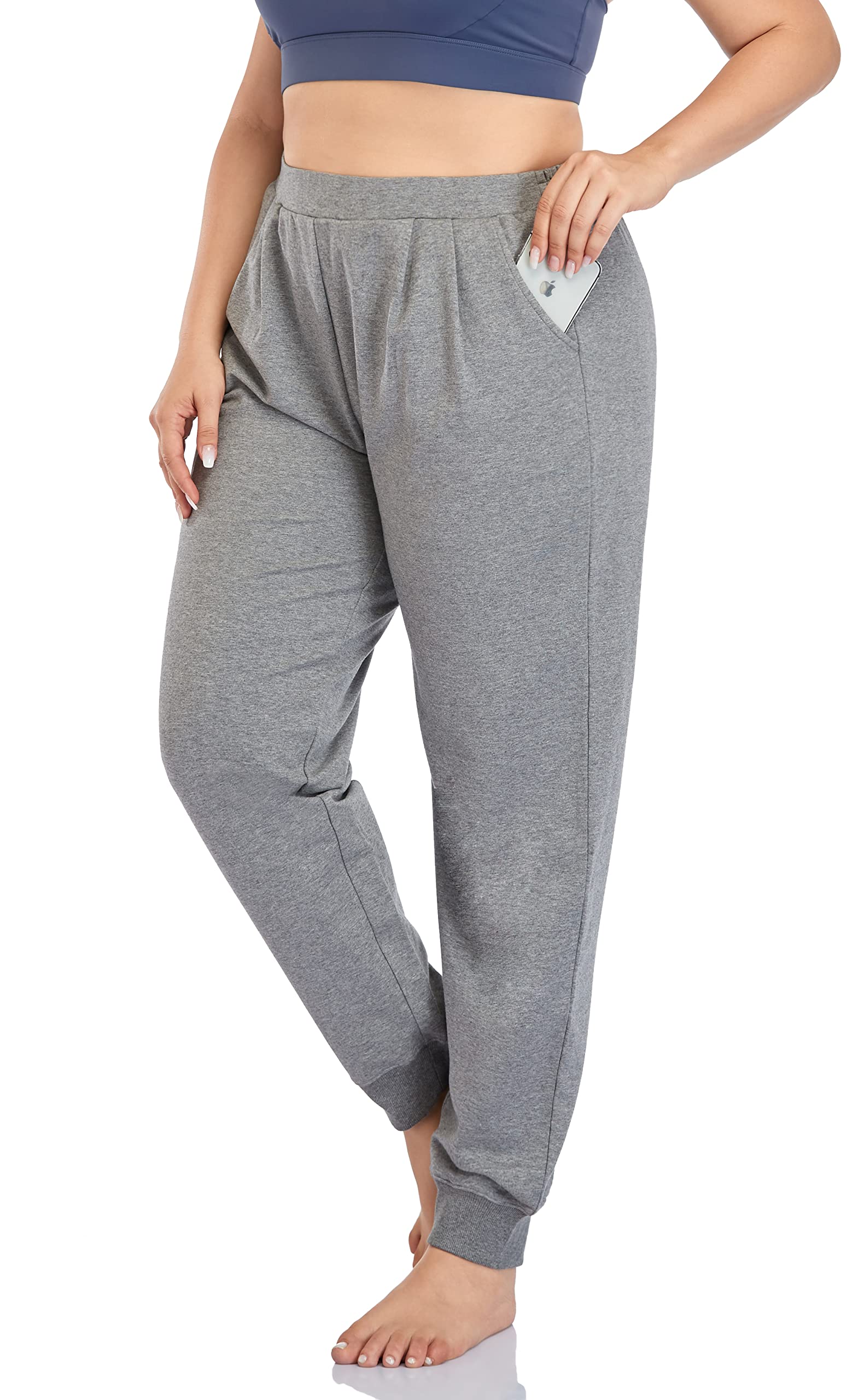 ZERDOCEAN Women's Plus Size Sweatpants Casual Running Jogger Lounge Pants Active Workout Jersey Pants with Pockets LightGray 4X