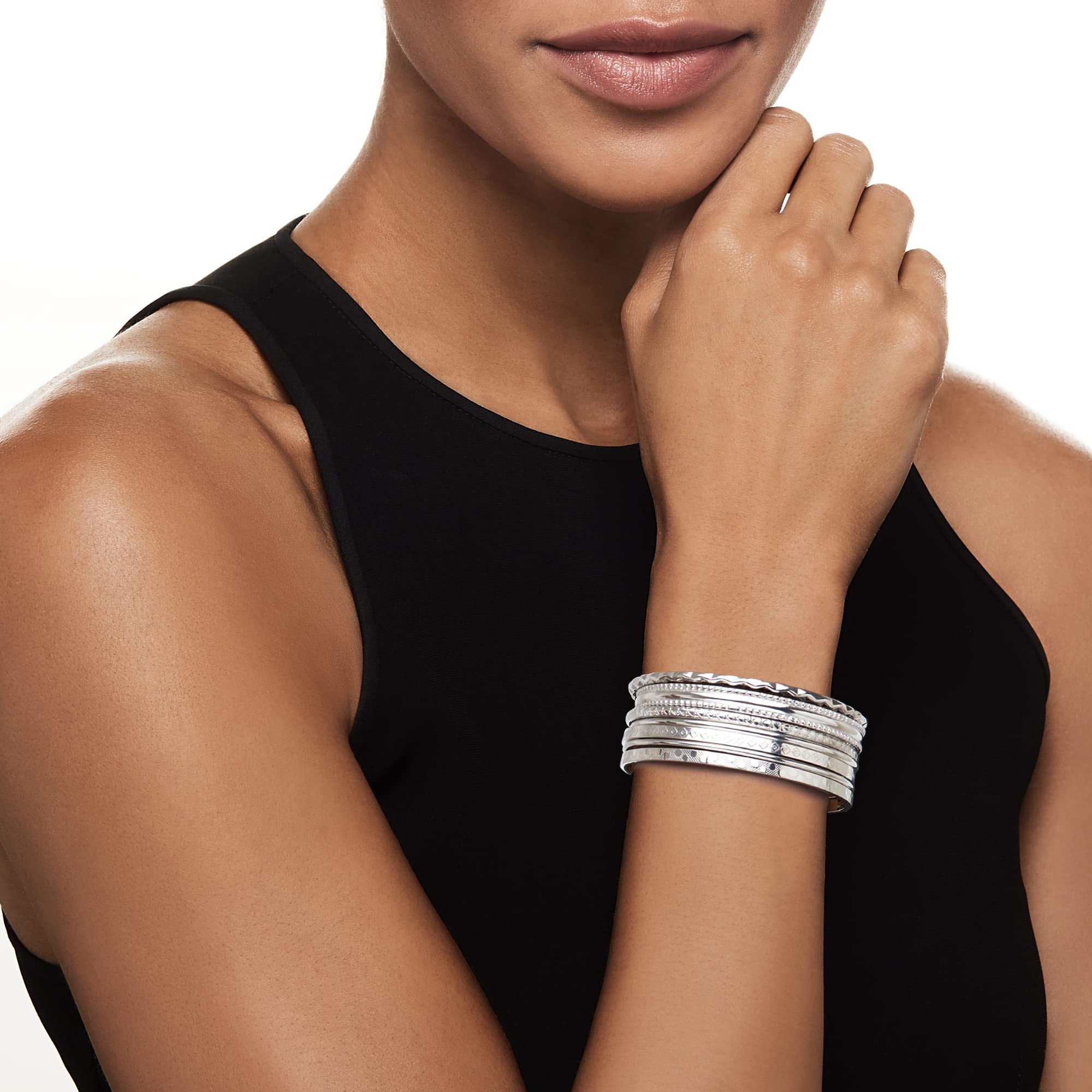 Ross-Simons Italian Sterling Silver Jewelry Set: 7 Assorted Textured Bangle Bracelets. 8.5 inches