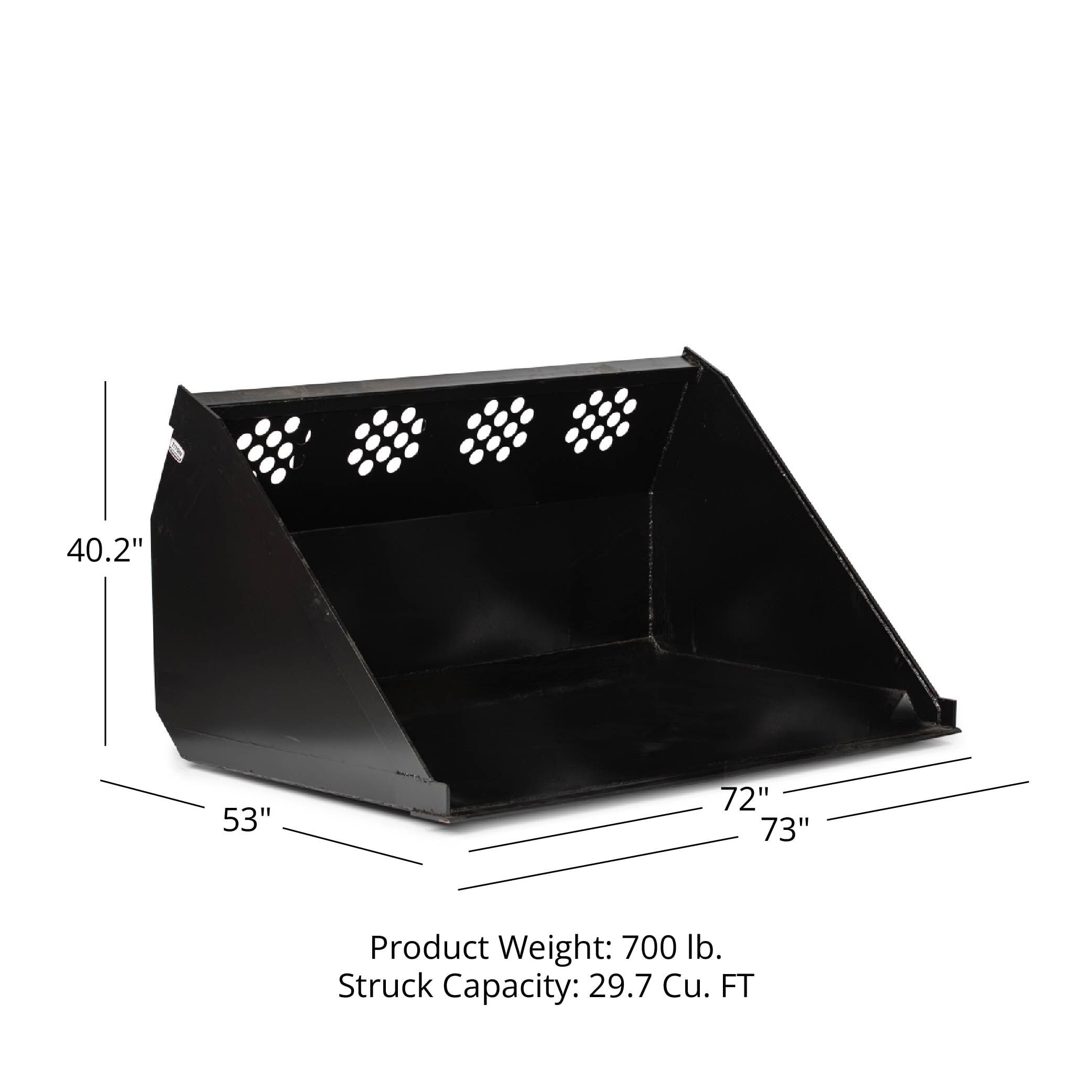 Titan Attachments 72" Bucket Attachment, Tractor & Skid Steer Quick Tach Accessory, High Volume Light Material Bucket, 0.5" Thick Skid Steer & Tractor Bucket Cutting Edge, for Snow & Light Materials