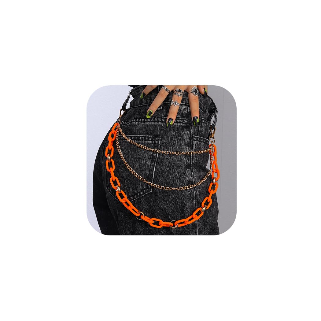 Zehope Layered Acrylic Pant Chains Orange Trousers Chains Hip Hop Jean Chain for Women and Men (orange)