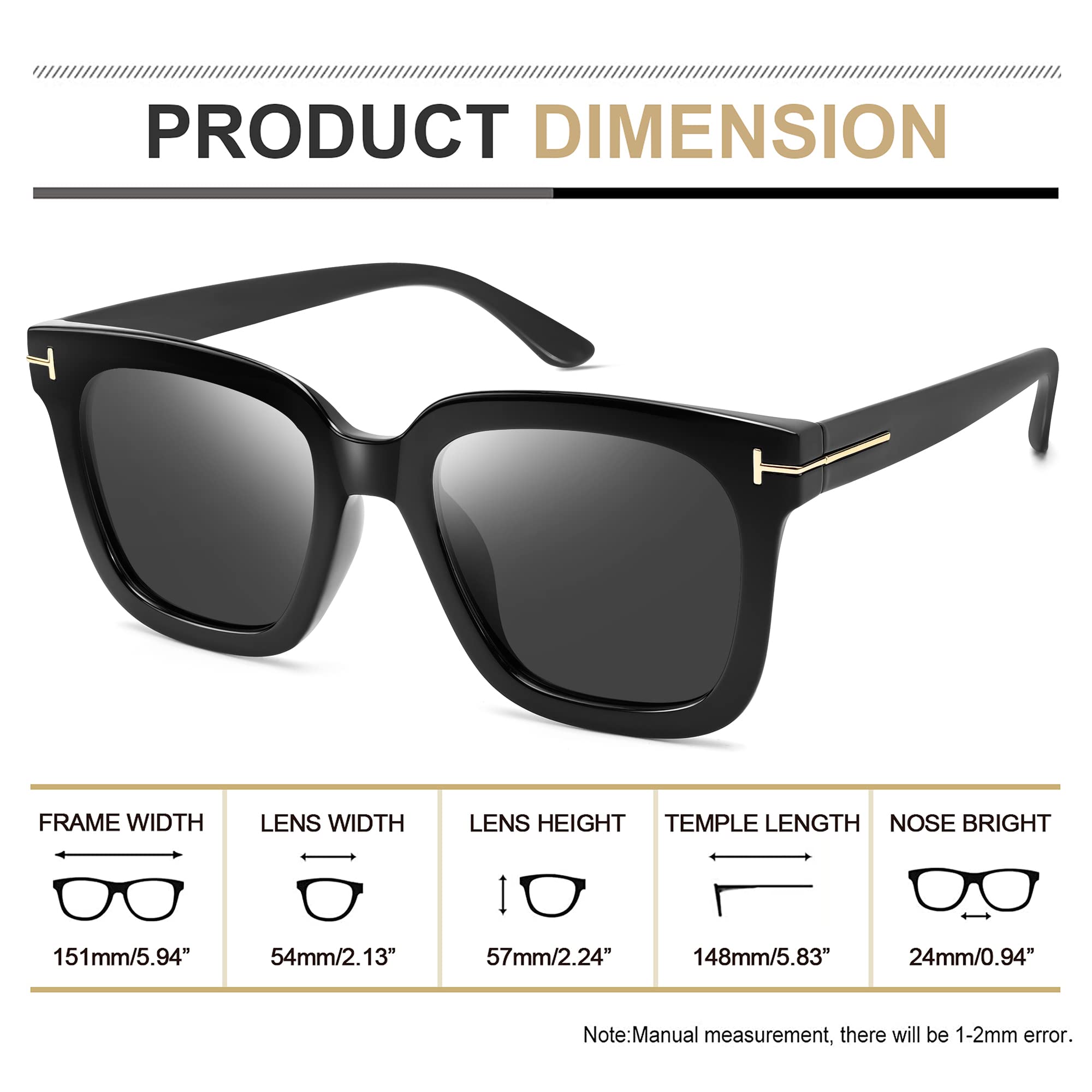 Wzerry Polarized Sunglasses for Women, Classic Retro Square Oversized Sun Glasses UV400 Protection
