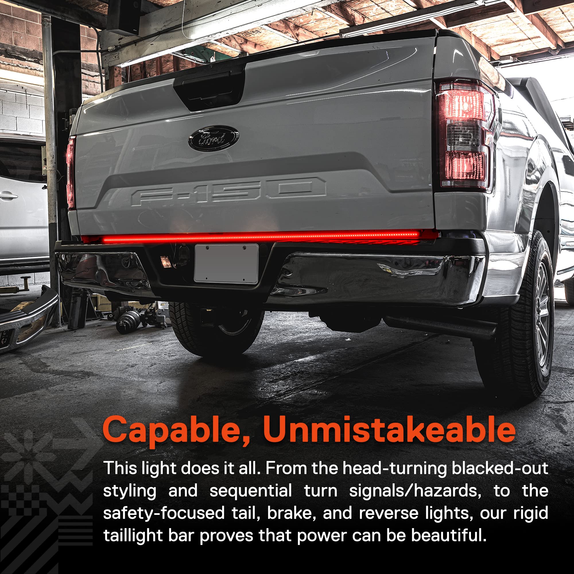 TRUE MODS 60" LED Tailgate Light Bar + Signal Relay Box [Ford F-150 F-250 F-350 Super-Duty till 2018] [Sequential Turn Signal] [Tail & Reverse Light] for Pick-Up Trucks with Tow Package & BLIS