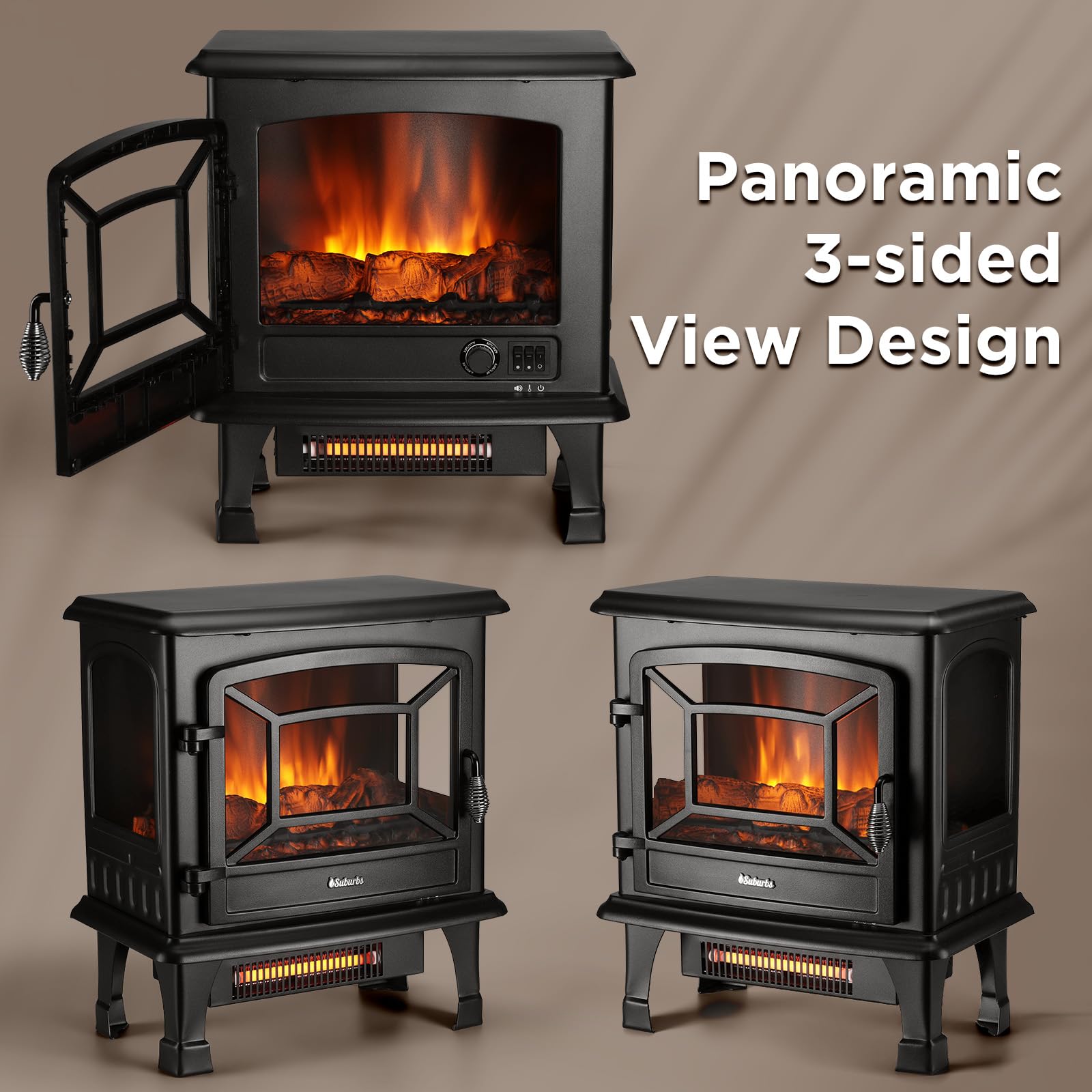 TURBRO Suburbs 20 in. Electric Fireplace Infrared Heater with Crackling Sound, Freestanding Fireplace Stove with Realistic Flame Effect, CSA Certified, Overheating Protection, Easy to Assemble, 1400W
